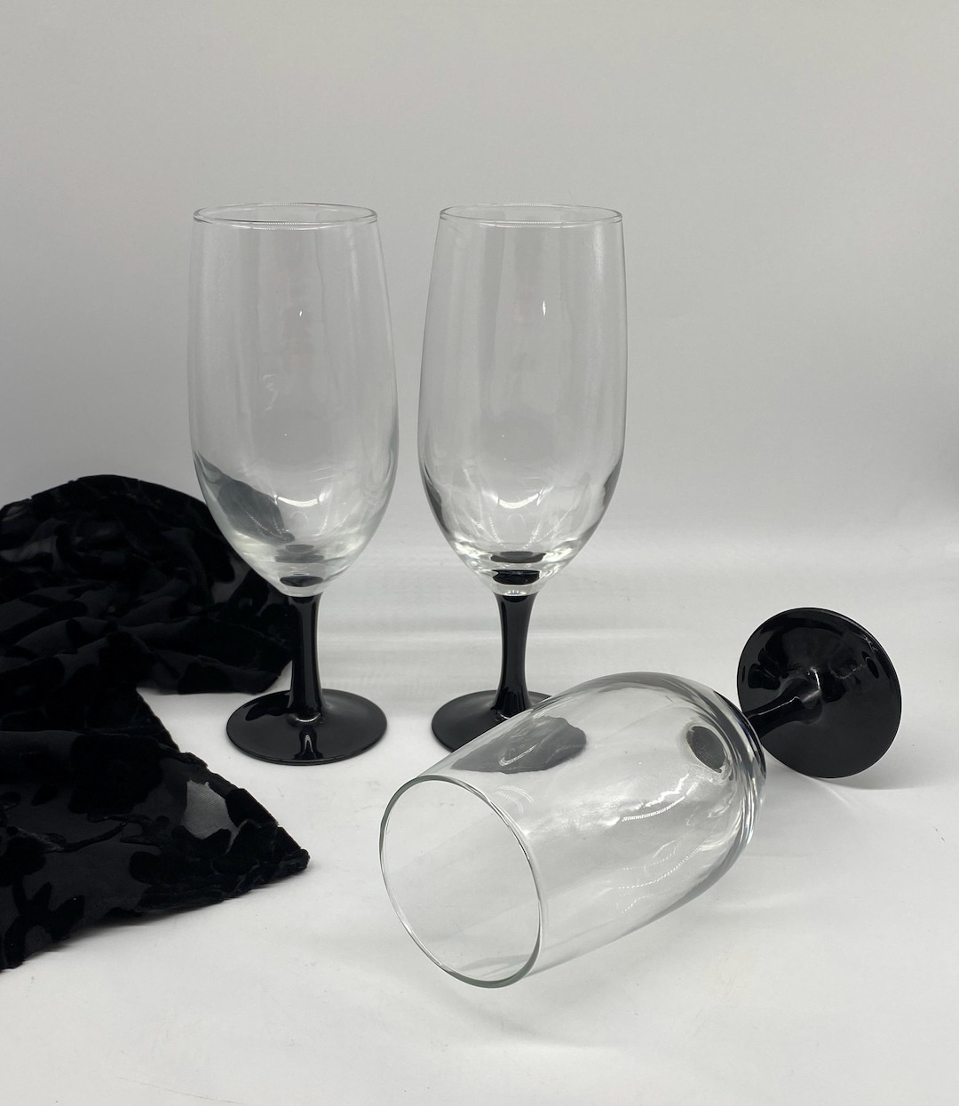 Vintage Black Stemmed Water Goblets by Luminarc, France - Set of 3 ...