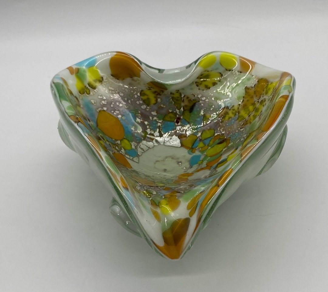 Mid Century Murano Free Form Art Glass Bowl/dish Multicoloured/silver ...