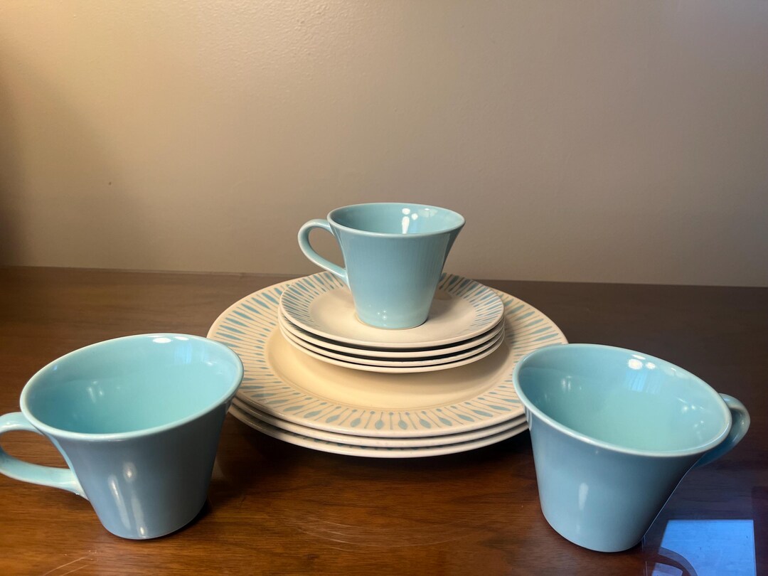 Edwin Knowles Fjord Turquoise by Kalla Dinner Plate, Luncheon & Tea Set ...