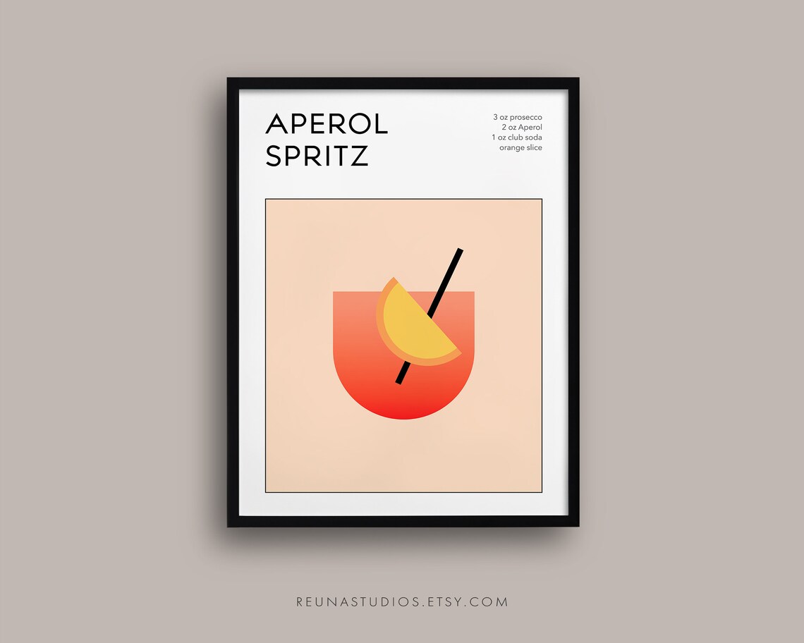 Aperol Spritz Print With Recipe Classic Cocktails - Etsy