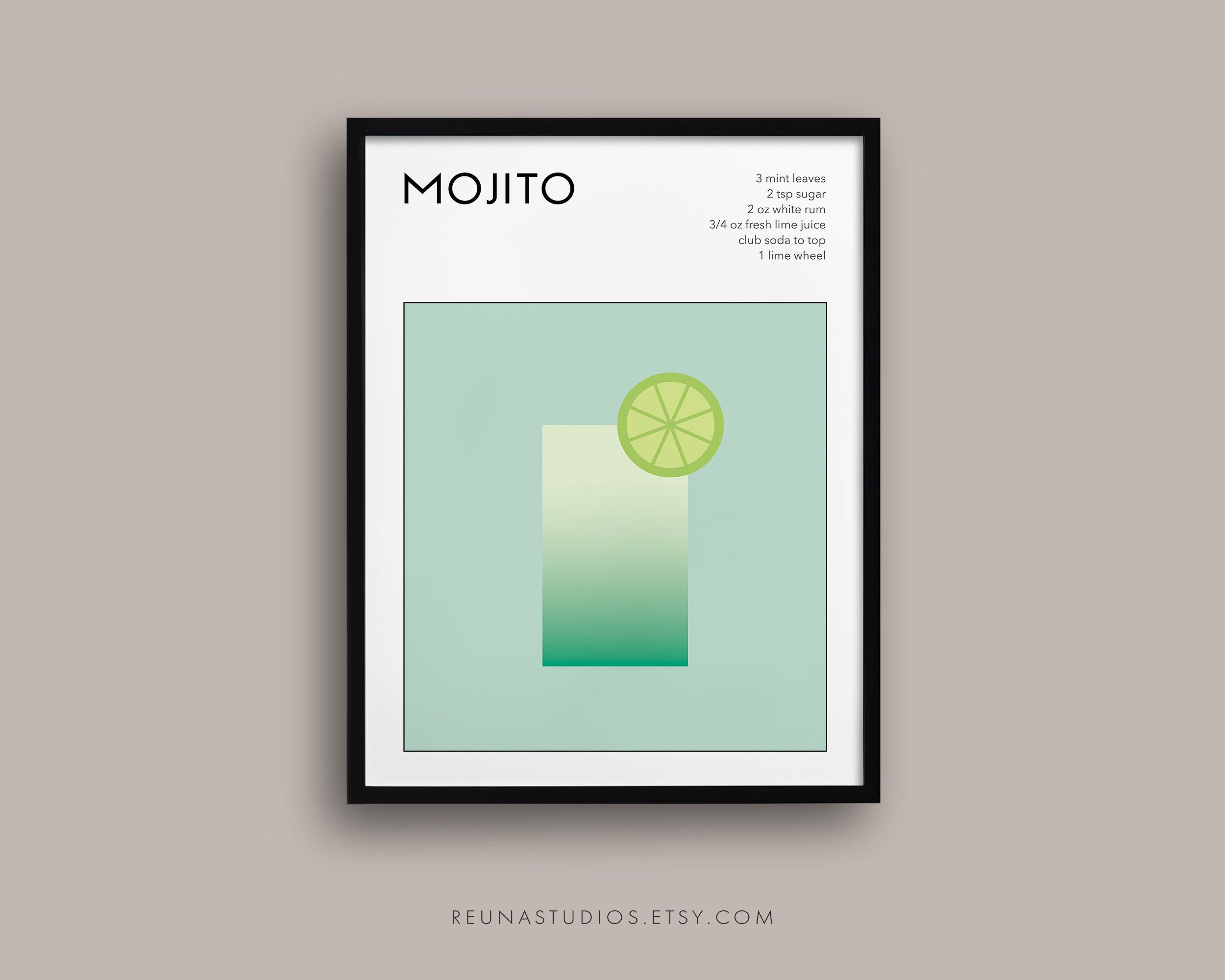 Mojito Print With Recipe Classic Cocktails - Etsy