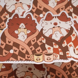 Cozy Blanket Cats Sticker - Autumnal Cottagecore Cats Sticker - Cozy ...