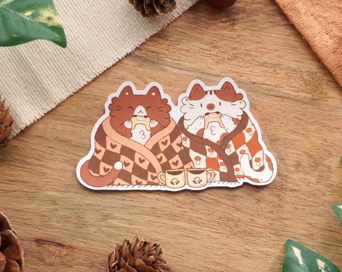 Cozy Blanket Cats Sticker - Autumnal Cottagecore Cats Sticker - Cozy ...