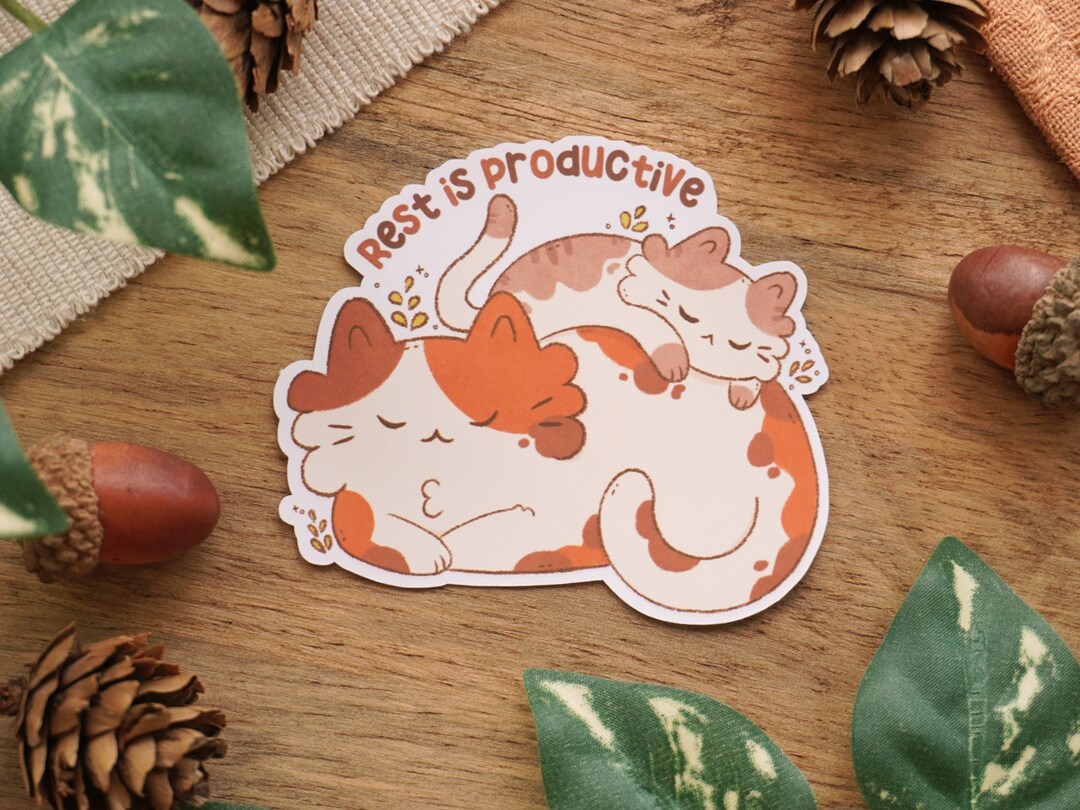 Rest is Productive Cat Sticker - Cozy Stickers for Journaling Cute ...