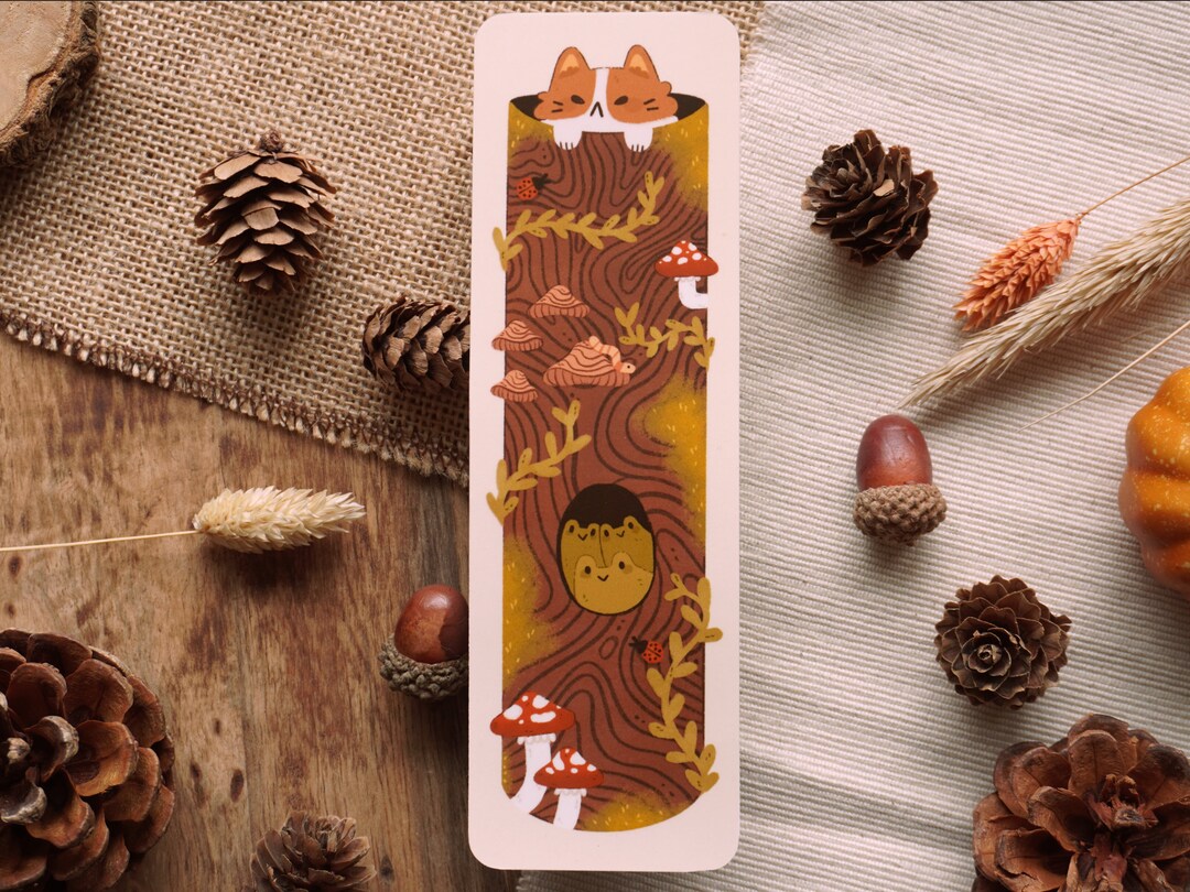 Cozy Woodland Log Bookmark - Laminated Double Sided Bookmark - Cute ...