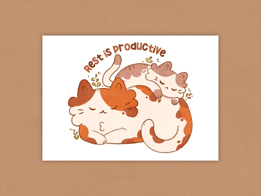 Rest is Productive Art Print - Cat Quote Positive Cottagecore Kawaii ...