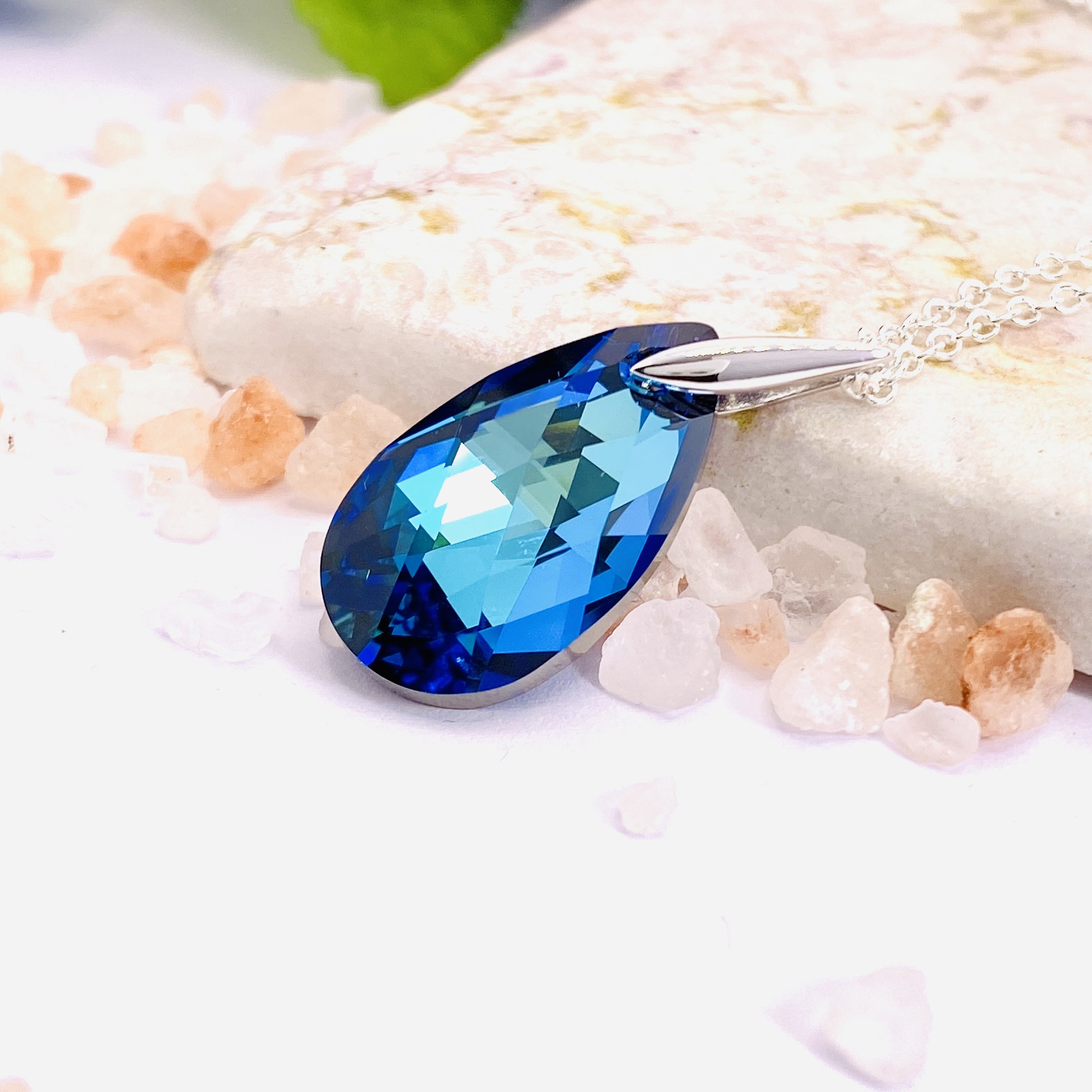 Bermuda Blue Crystal Necklace, Sterling Silver Necklace, Thoughtful ...