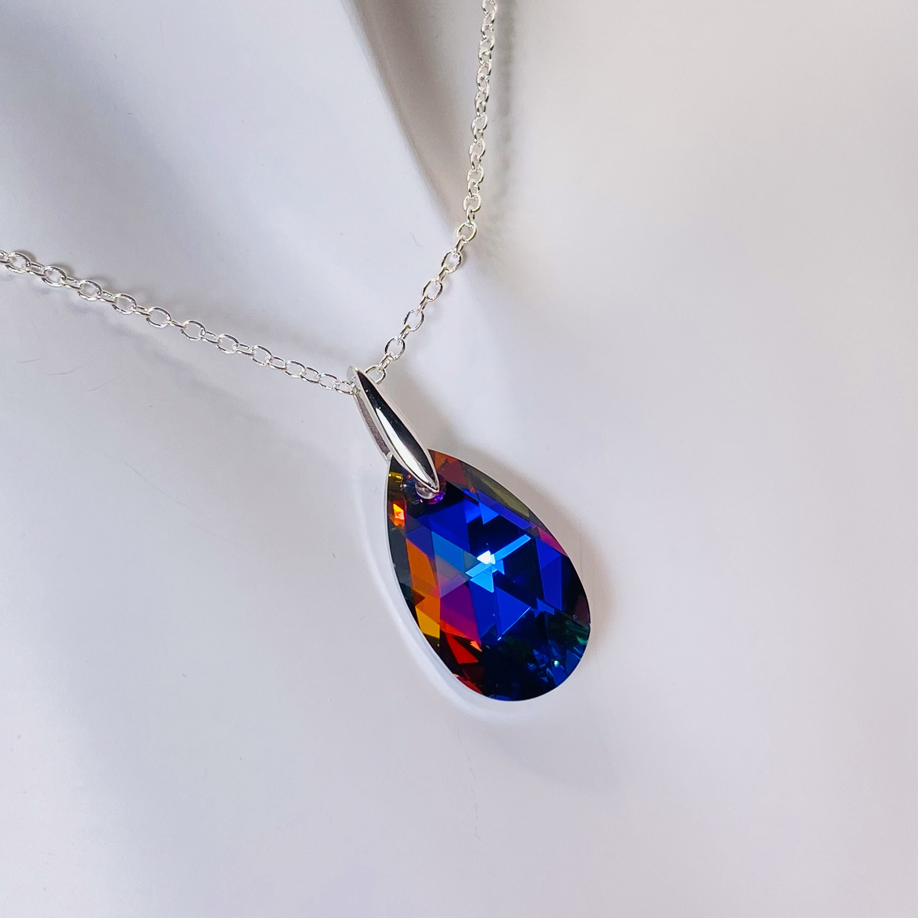 Gorgeous Crystal Volcano Necklace, Crystal and Sterling Silver Necklace ...
