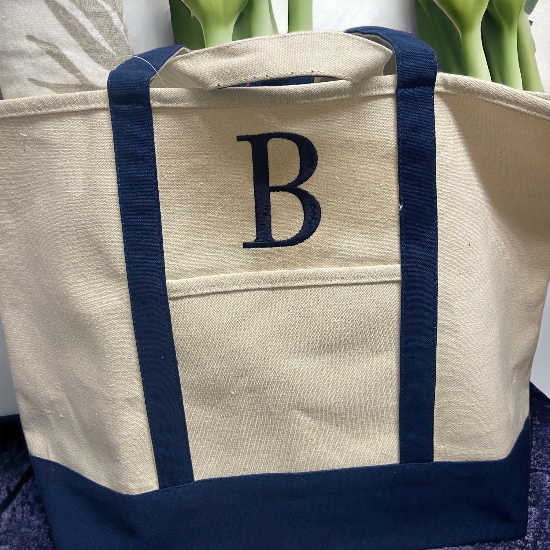 Custom Embroidered Navy Canvas Tote Bag - Etsy