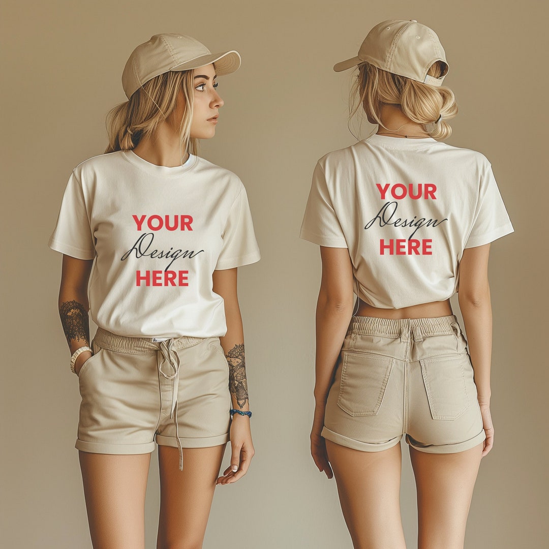Unisex Sand Color T-shirt Mockup, Featuring Both Front and Back Sides ...