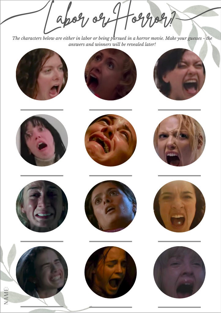 Labor or Horror Baby Shower Game, Printable Funny Rude Game, Instant ...