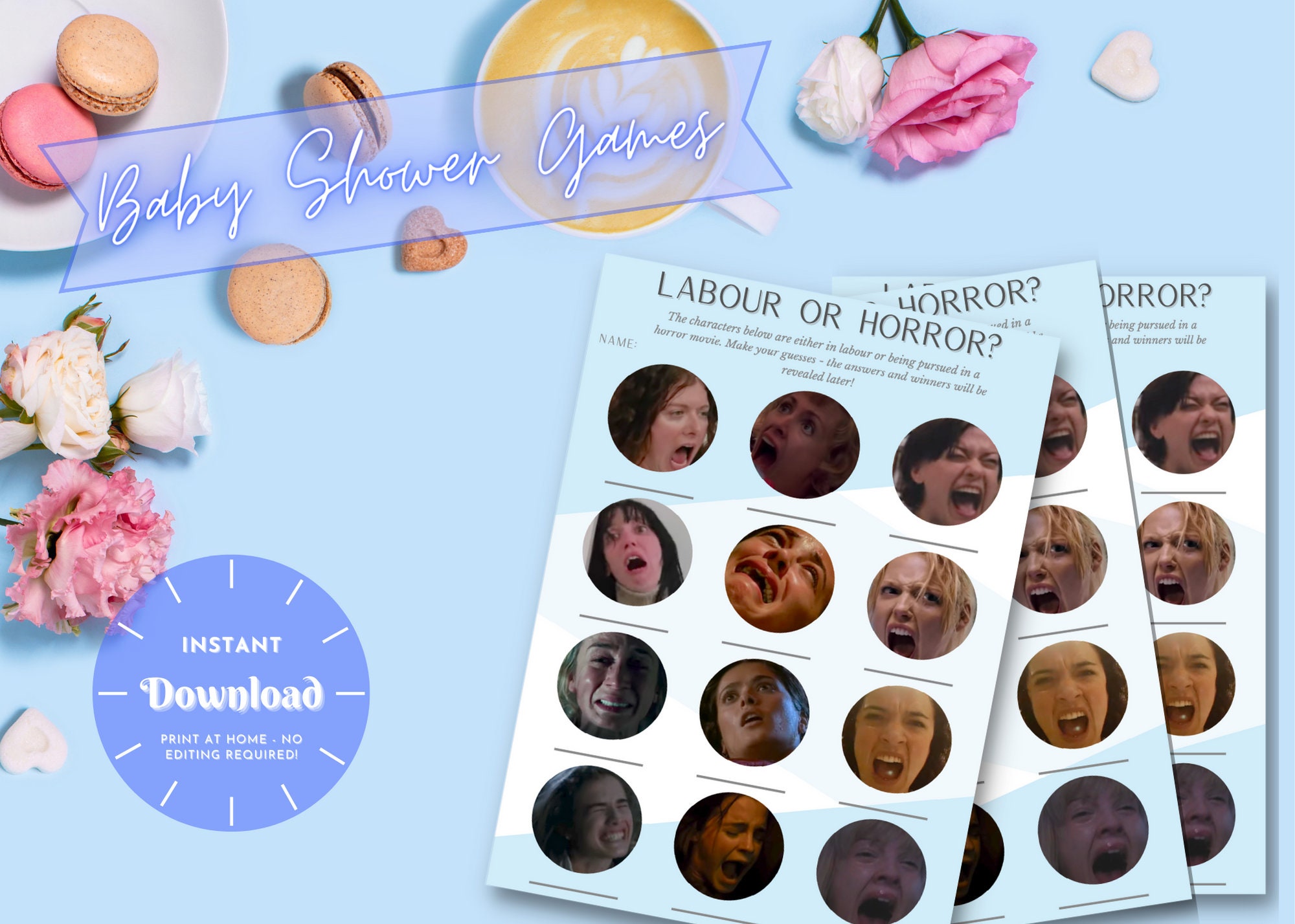 Labour or Horror Baby Shower Game, Printable Funny Rude Game, Instant ...