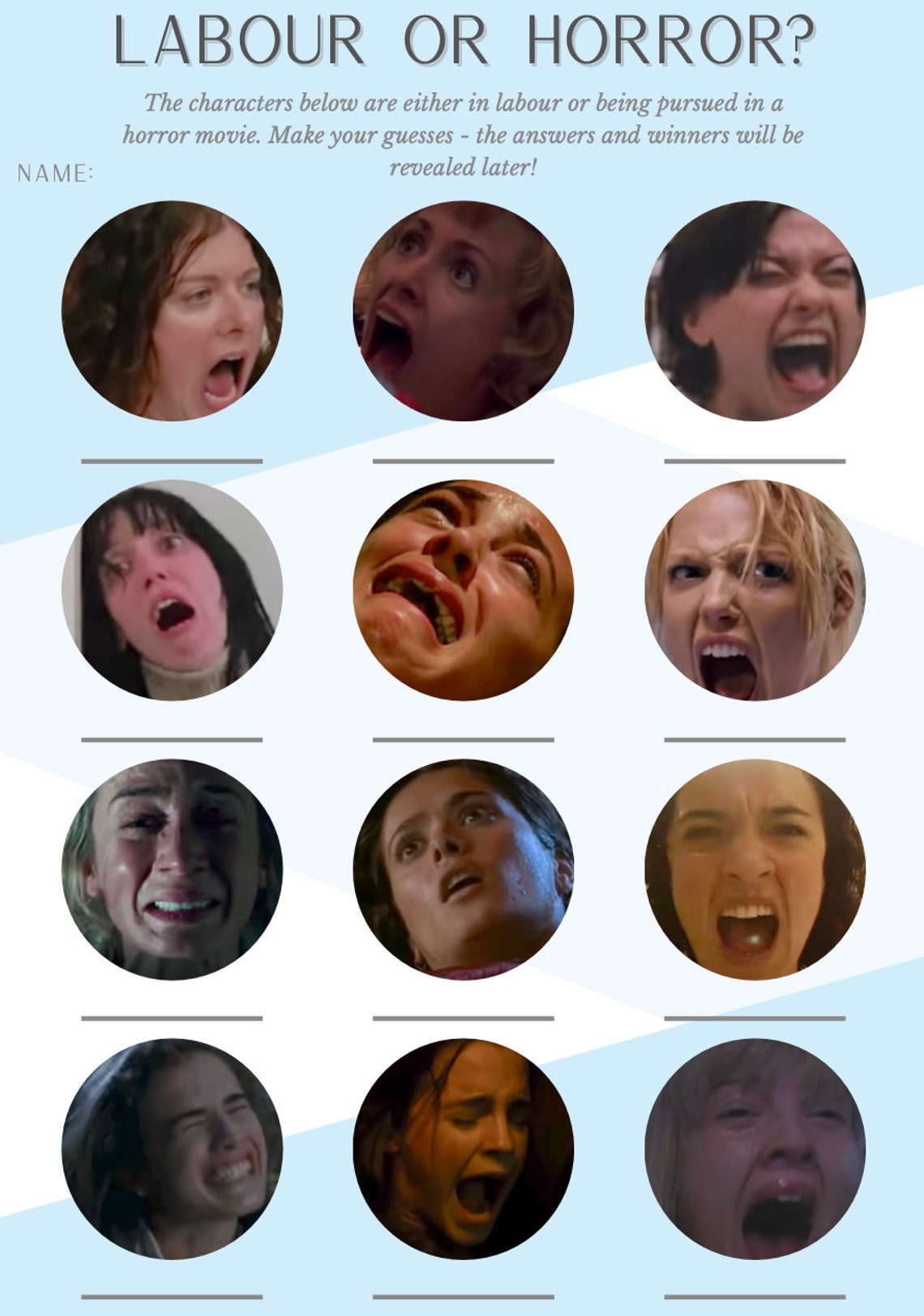 Labour or Horror Baby Shower Game, Printable Funny Rude Game, Instant ...