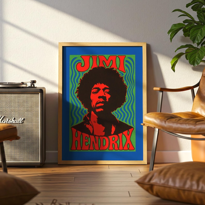 Jimi Hendrix Poster, Psychedelic Rock Wall Art, Vintage Guitarist Print ...