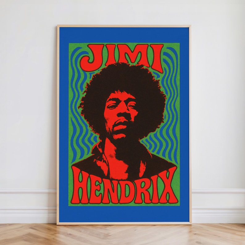 Jimi Hendrix Poster, Psychedelic Rock Wall Art, Vintage Guitarist Print ...