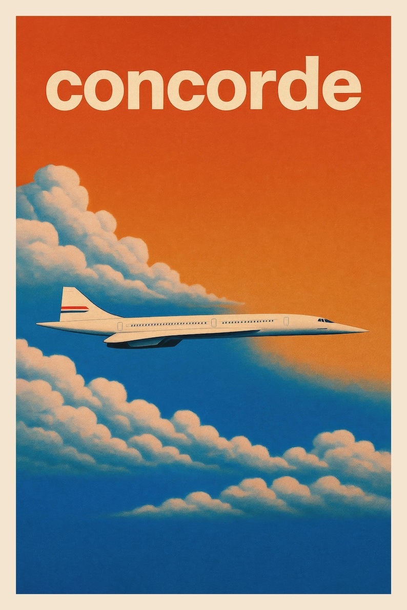 Concorde Poster, Supersonic Jet Wall Art, Retro Aviation Print ...