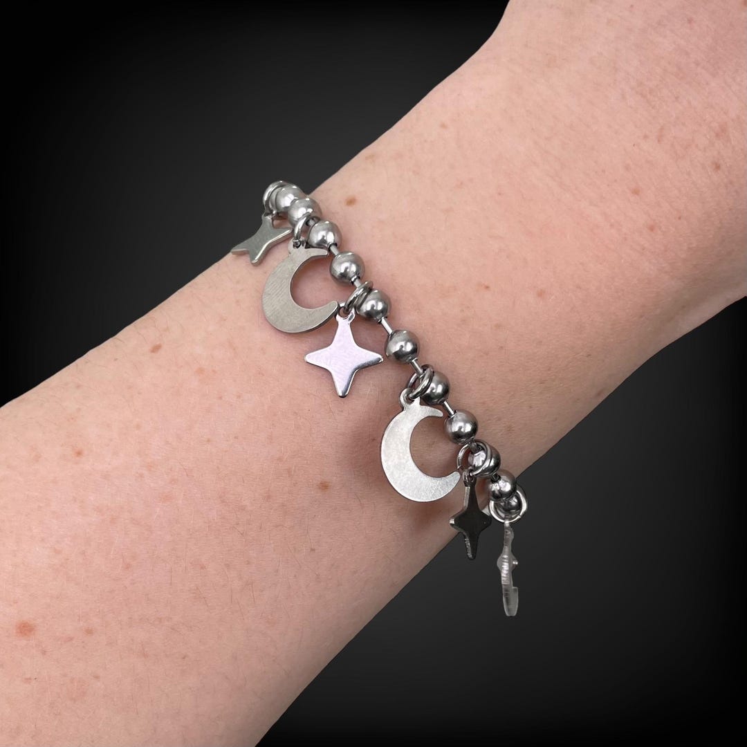 Moon & Star Stainless Steel Ball Chain Bracelet - Etsy