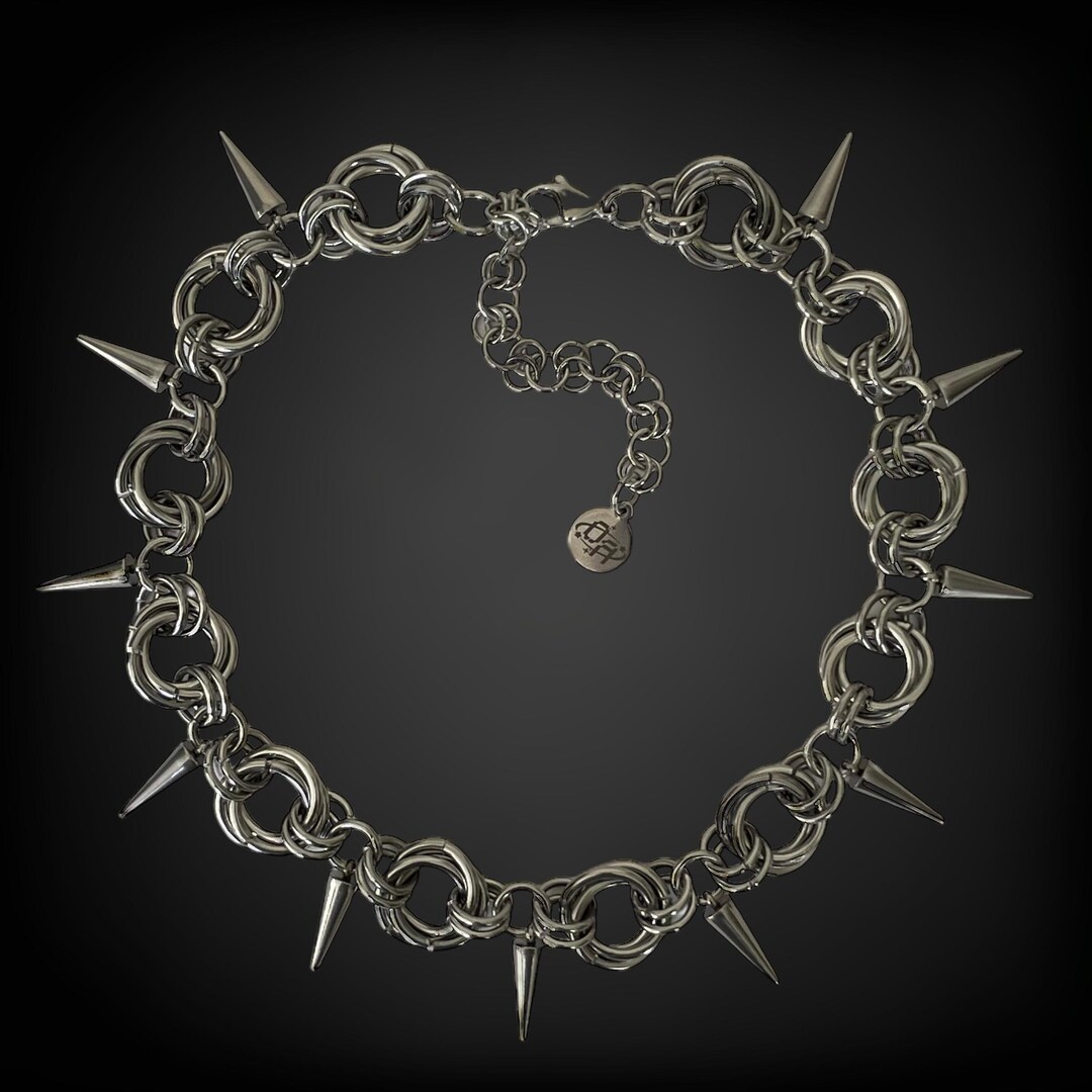 Spiky Chainmail Necklace - Stainless Steel - Chainmail Choker - Alt ...