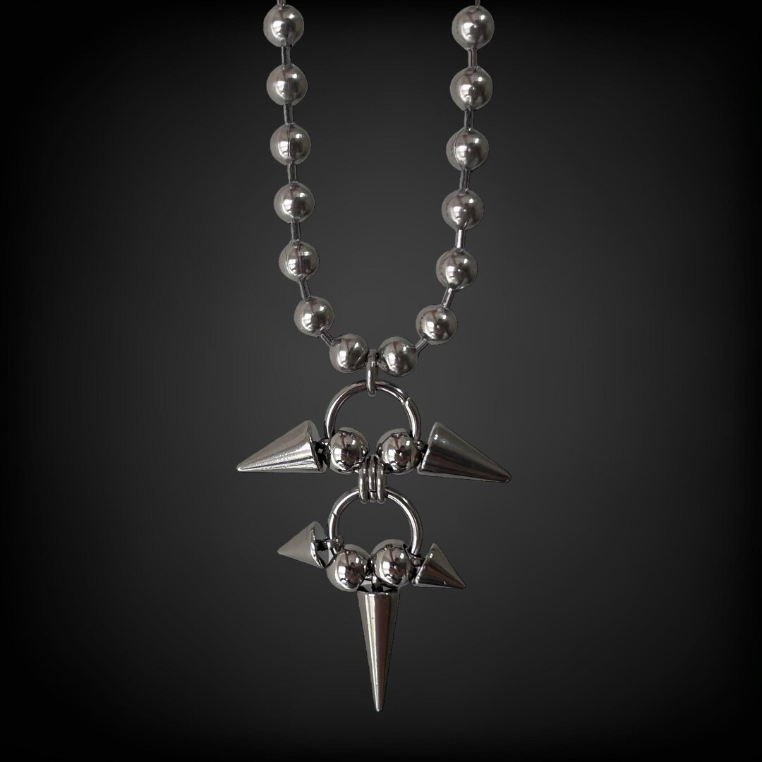 Spike Ball Chain Necklace - Stainless Steel, Alt Goth Punk Waterproof ...