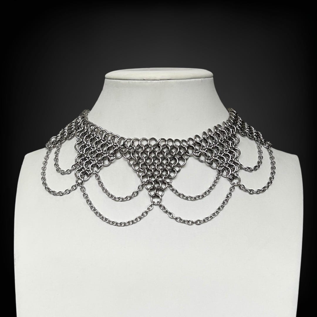 Chainmail Clown Collar With Draping Chains - Stainless Steel Jester ...