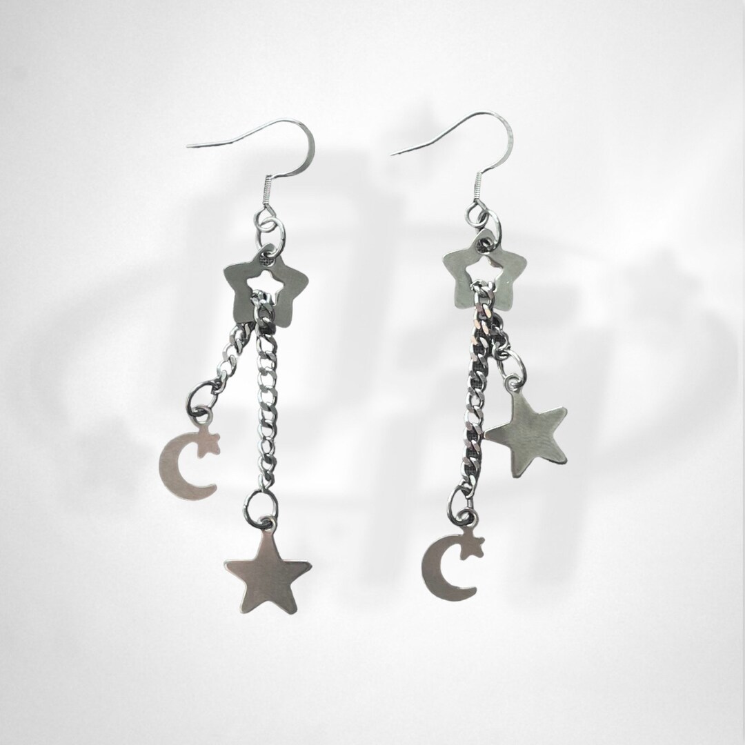Sliding Star Earrings Stainless Steel Silver Drop Earrings - Etsy