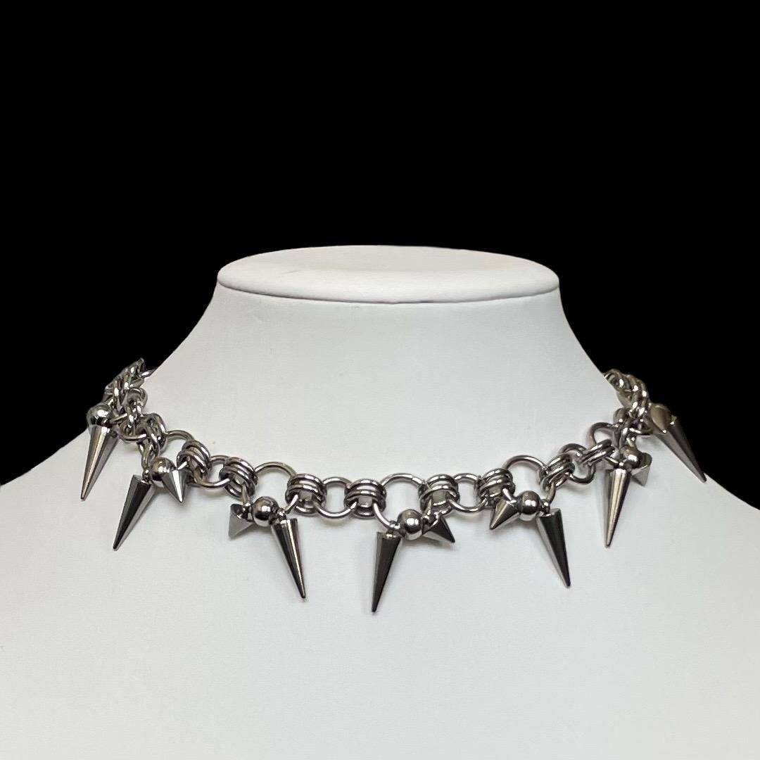 Spiky Chainmail Necklace - Stainless Steel - Chainmail Choker - Alt ...