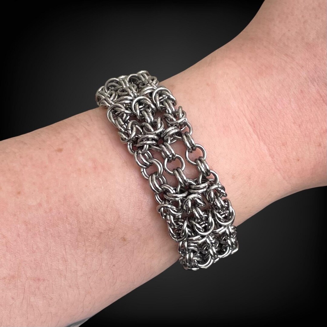 Chainmail Cuff Bracelet - Handmade Stainless Steel Adjustable Wrist ...