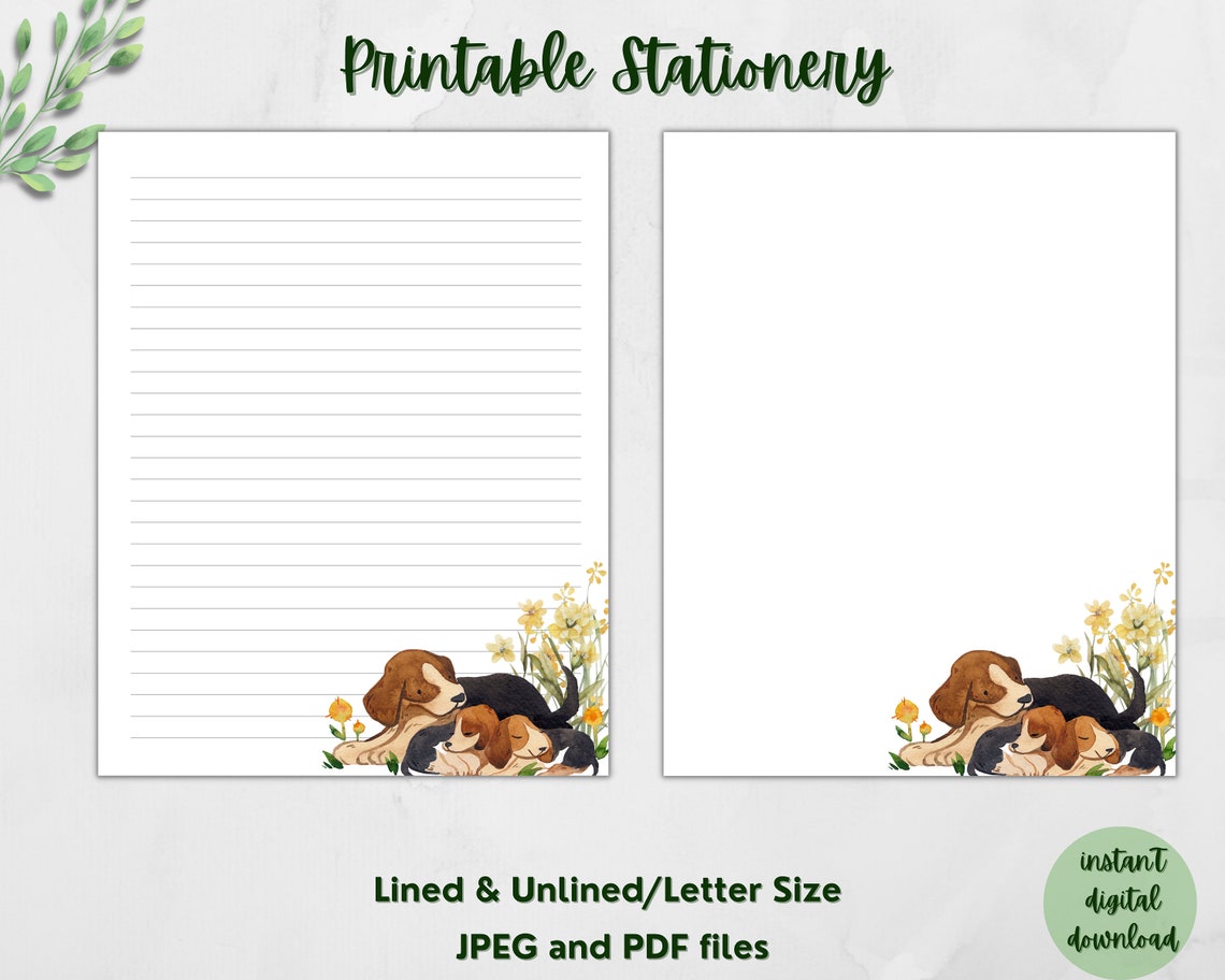 Printable Stationery Watercolor Beagles|dog and Puppies| Printable ...