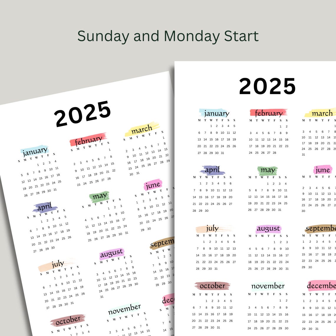 Printable Year at a Glance Calendar 2025 Mini Happy Planner Insert Disc ...