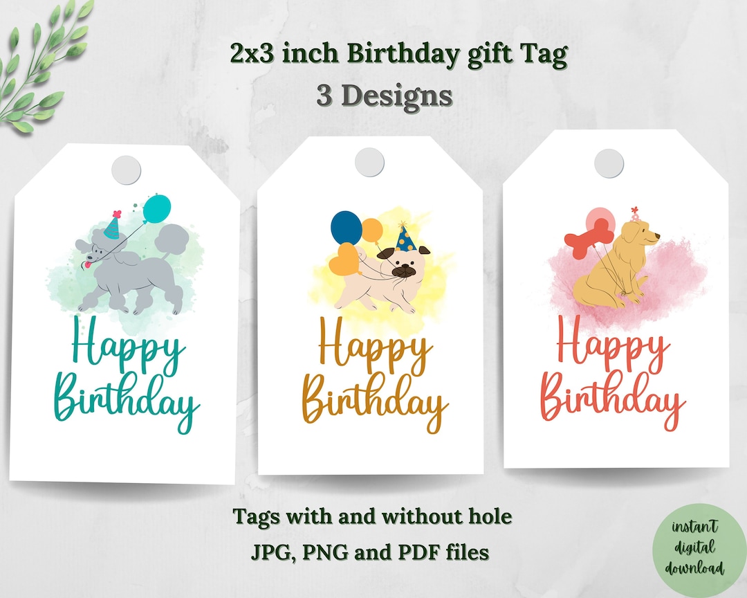 Birthday Gift Tags Printable Tags for Birthday Hang Tag 2x3 Inch Gift ...