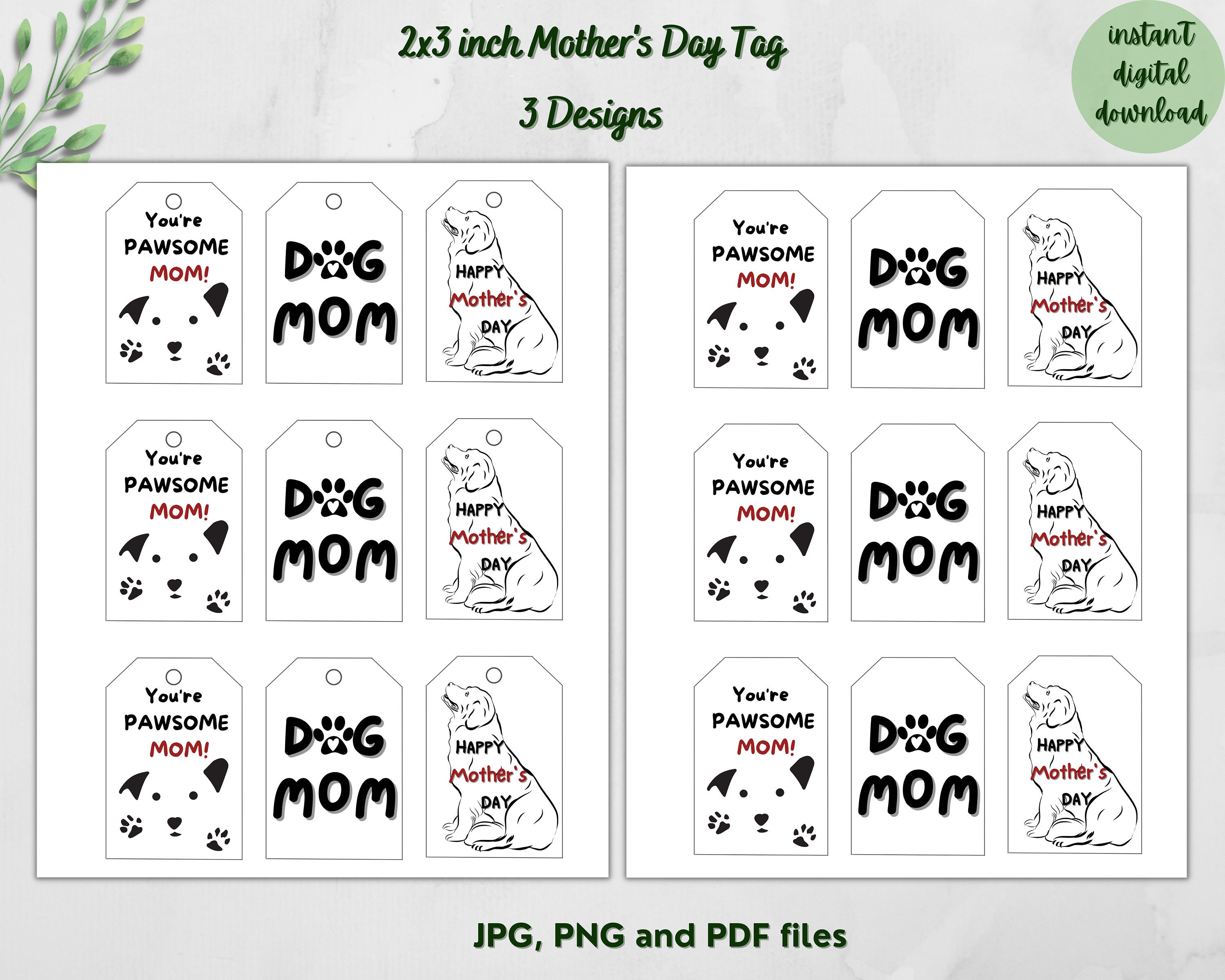 Dog Mum Mother's Day Gift Tags Printable Mom Tags Tags for Moms Day Dog ...