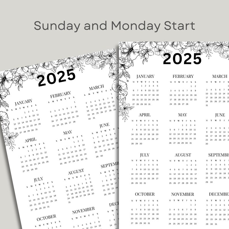 Printable Year at a Glance Calendar 2025 Mini Happy Planner Disc Planner Insert (4.625x7 In ...