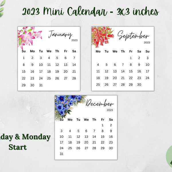 Mini Calendar - Etsy