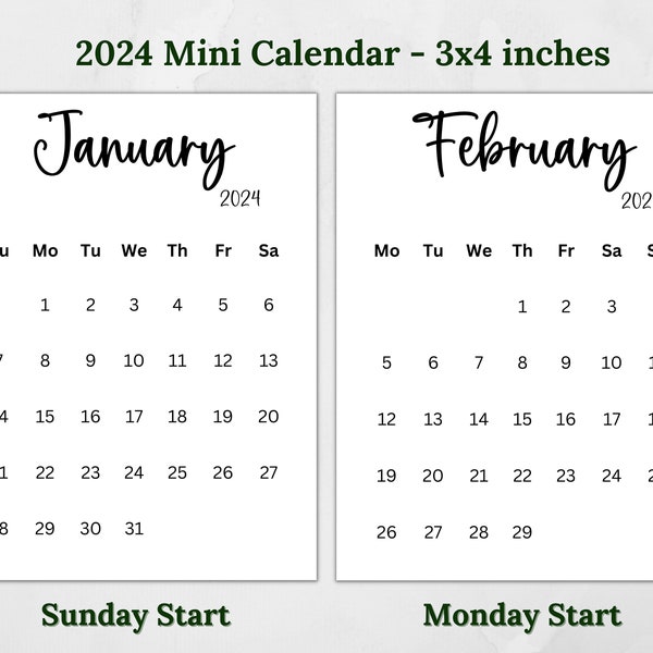3x4 Mini Calendar 2024 - Etsy