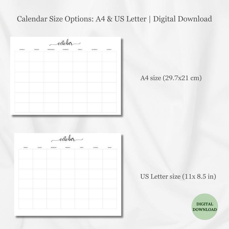 Printable Blank Monthly Calendar | Undated Calendar Month at a Glance ...