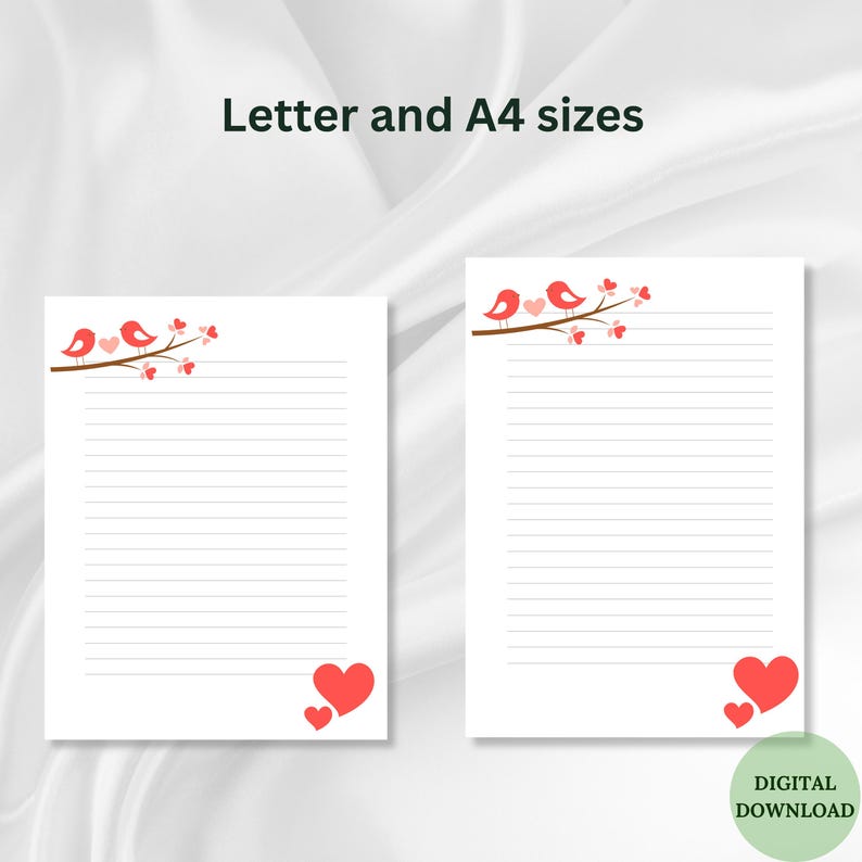Printable Valentine Writing Paper Valentine Birds Printable Stationery ...