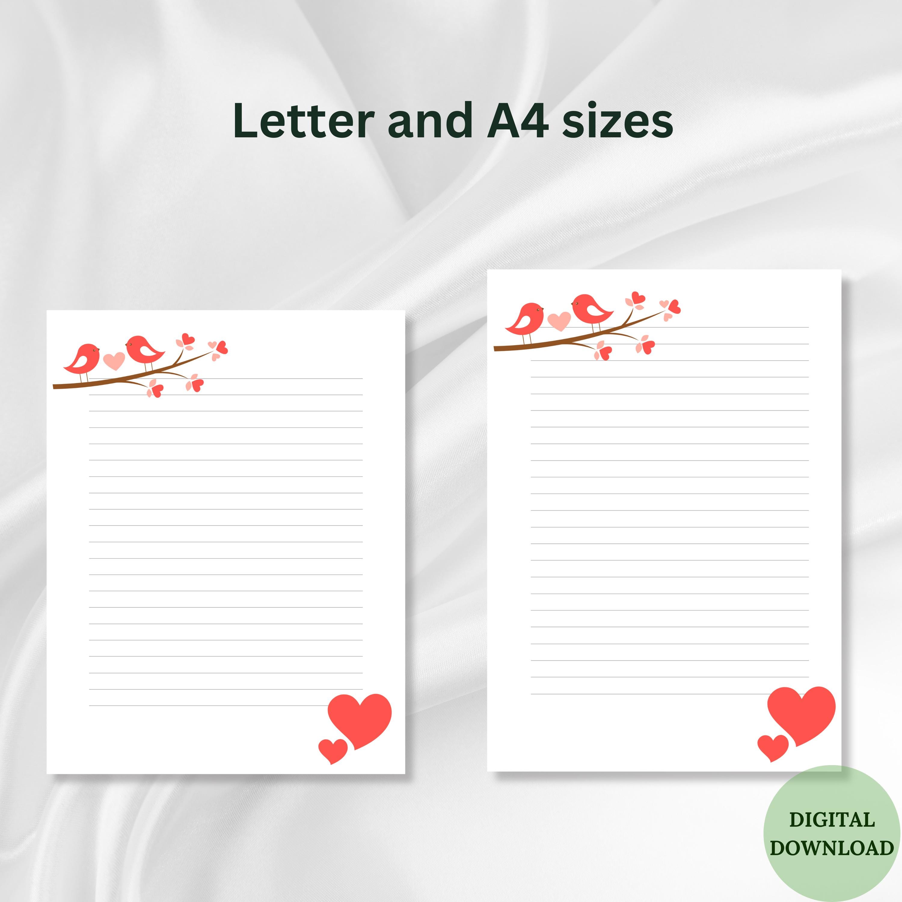 Printable Valentine Writing Paper Valentine Birds Printable Stationery ...