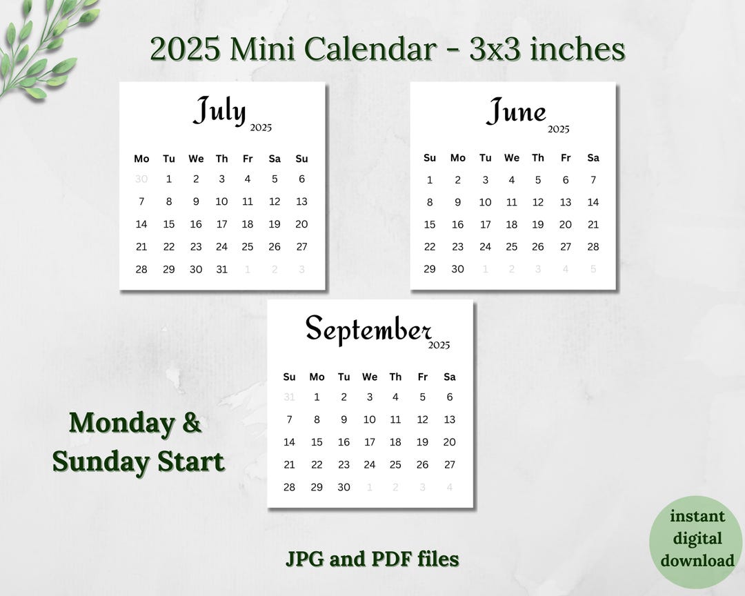 Printable 2025 Mini Calendar 3x3 Inches Minimalist Calendar Pocket ...