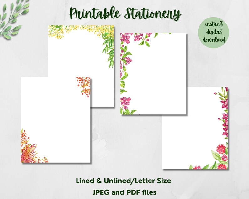 Printable Stationery Letter Writing Paper Bundle of 4|australian Native ...