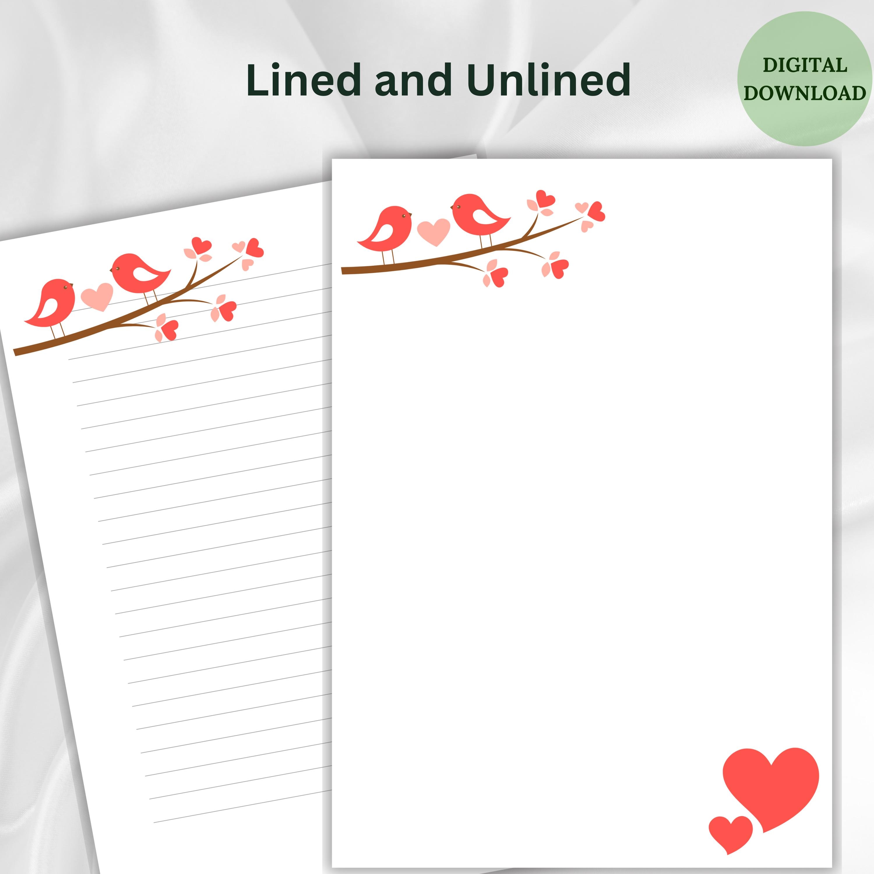 Printable Valentine Writing Paper Valentine Birds Printable Stationery ...