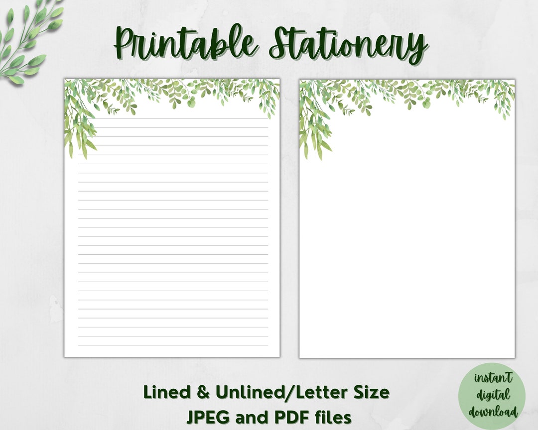 Printable Stationery Letter Writing Paper Botanical Watercolor Design ...