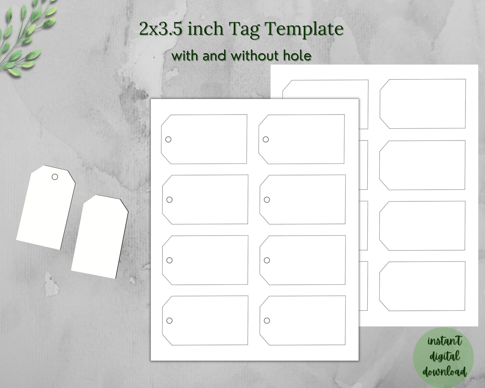 Printable Digital Tag Template 2x3.5 Inches | Blank Tag Template | Hang ...