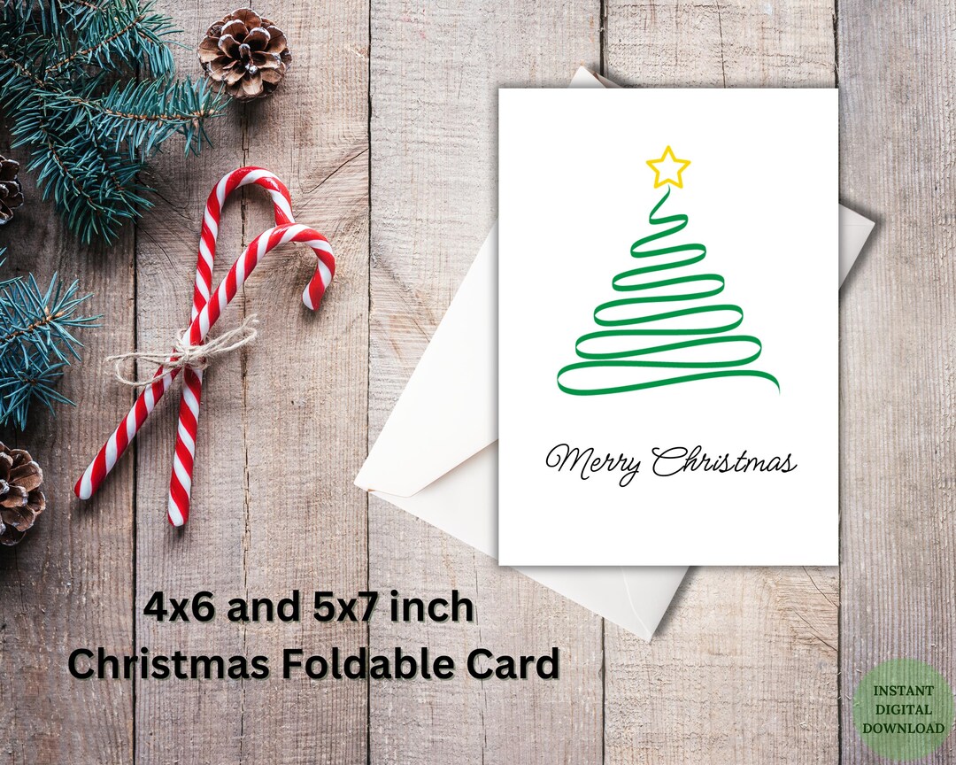 Printable Christmas Card Christmas Tree Merry Christmas Greeting 4x6 ...