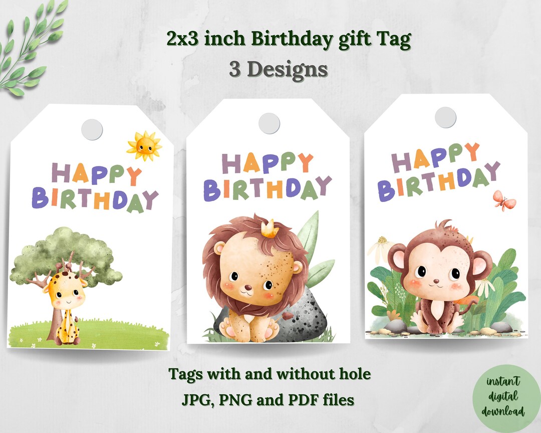 Birthday Gift Tags Jungle Safari Animals Birthday Printable Tags for ...