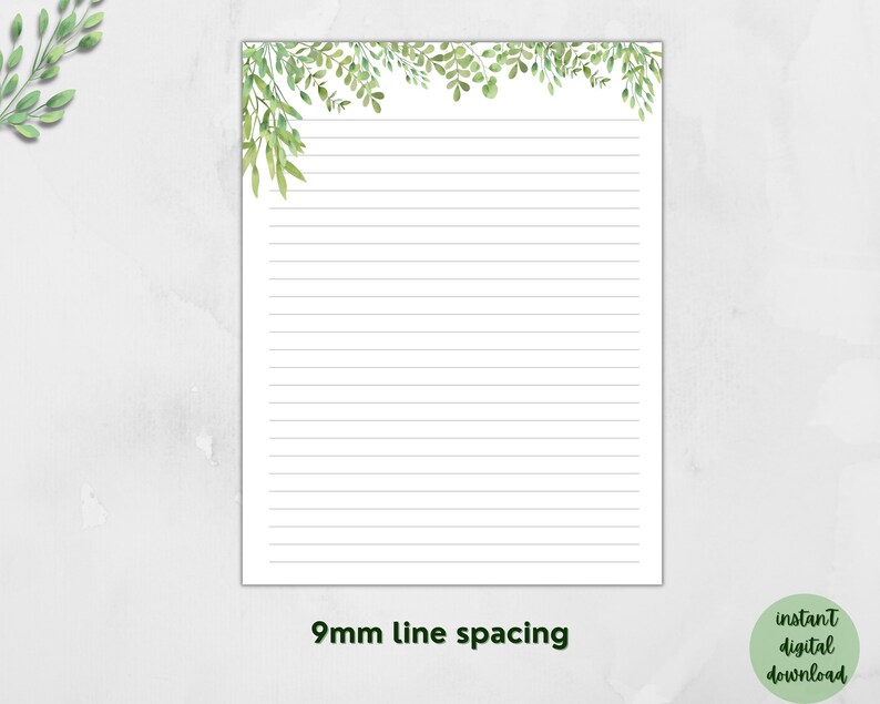 Printable Stationery Letter Writing Paper Botanical Watercolor Design ...