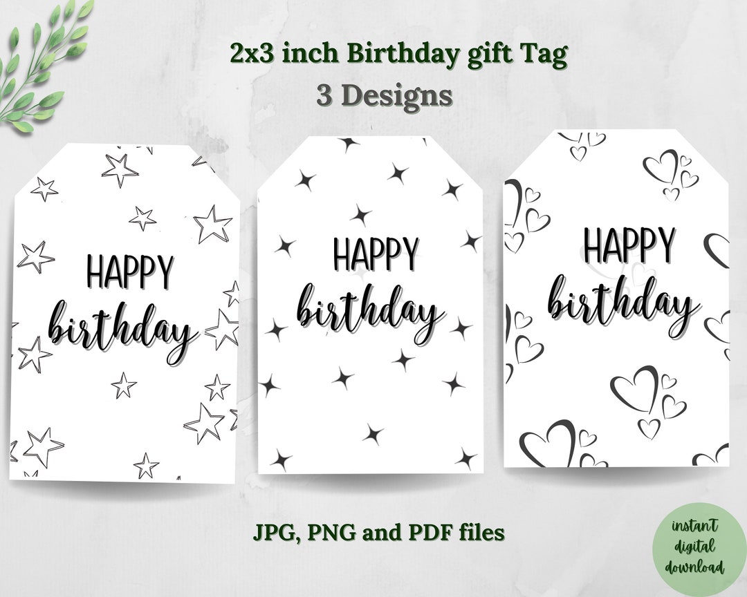 Birthday Gift Tags Birthday Printable Tags for Birthday 2x3 Inch Gift ...
