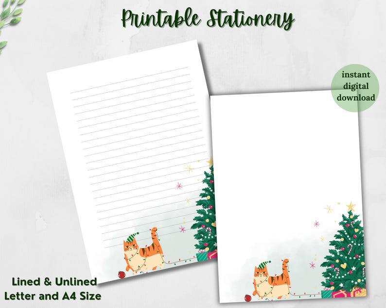 Printable Letter Writing Paper Christmas Cat Stationery Cute Cat ...