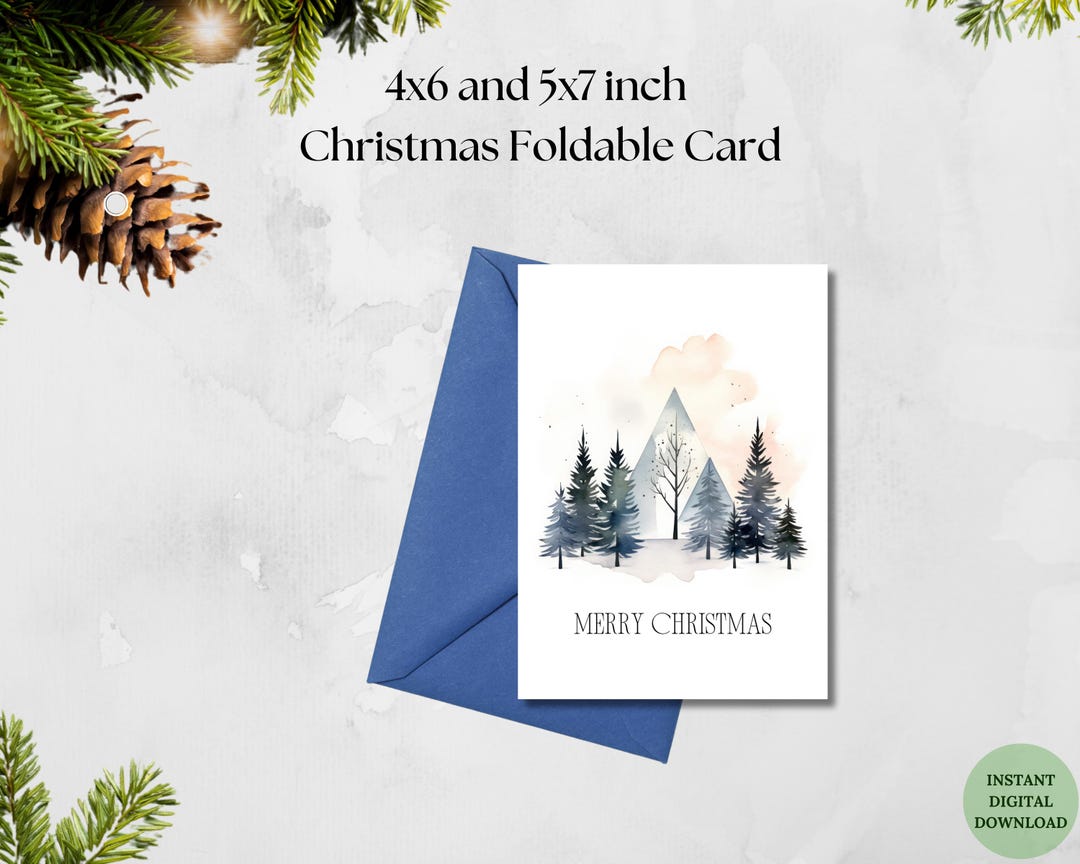 Printable Christmas Card Christmas Tree Merry Christmas Design 4x6 ...