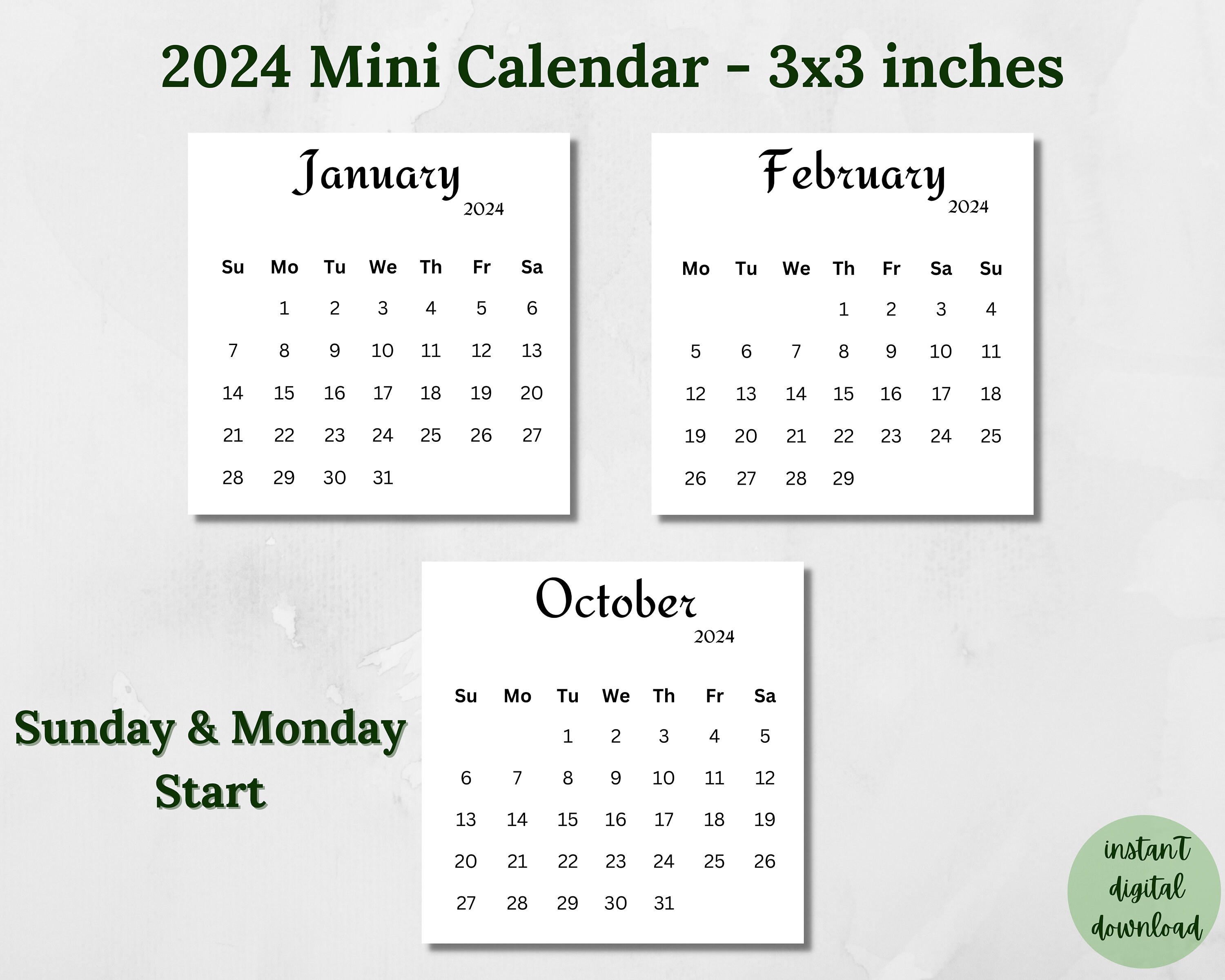 Printable 2024 Mini Calendar 3x3 Inches Minimalist Calendar Pocket ...