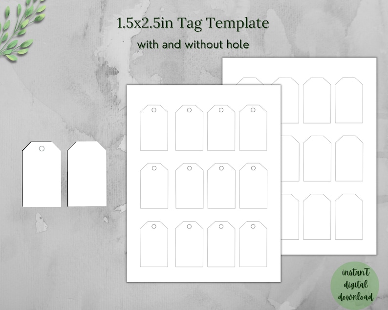 Printable Digital Tag Template 1.5x2.5 Inches | Blank Tag Template ...